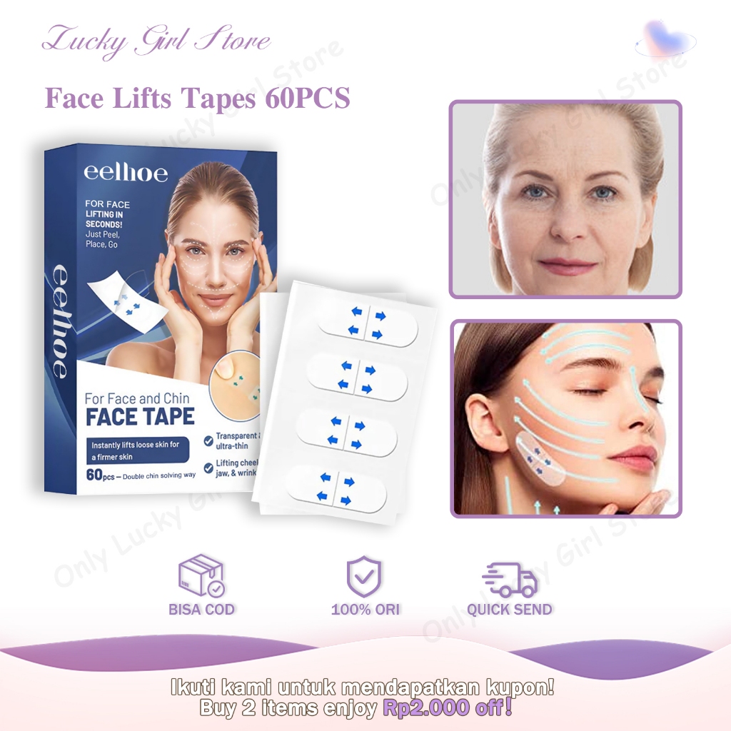 Jual [Beli 3 Gratis 1] EELHOE 60pcs Face Lifts Tapes Plester Pengencang ...
