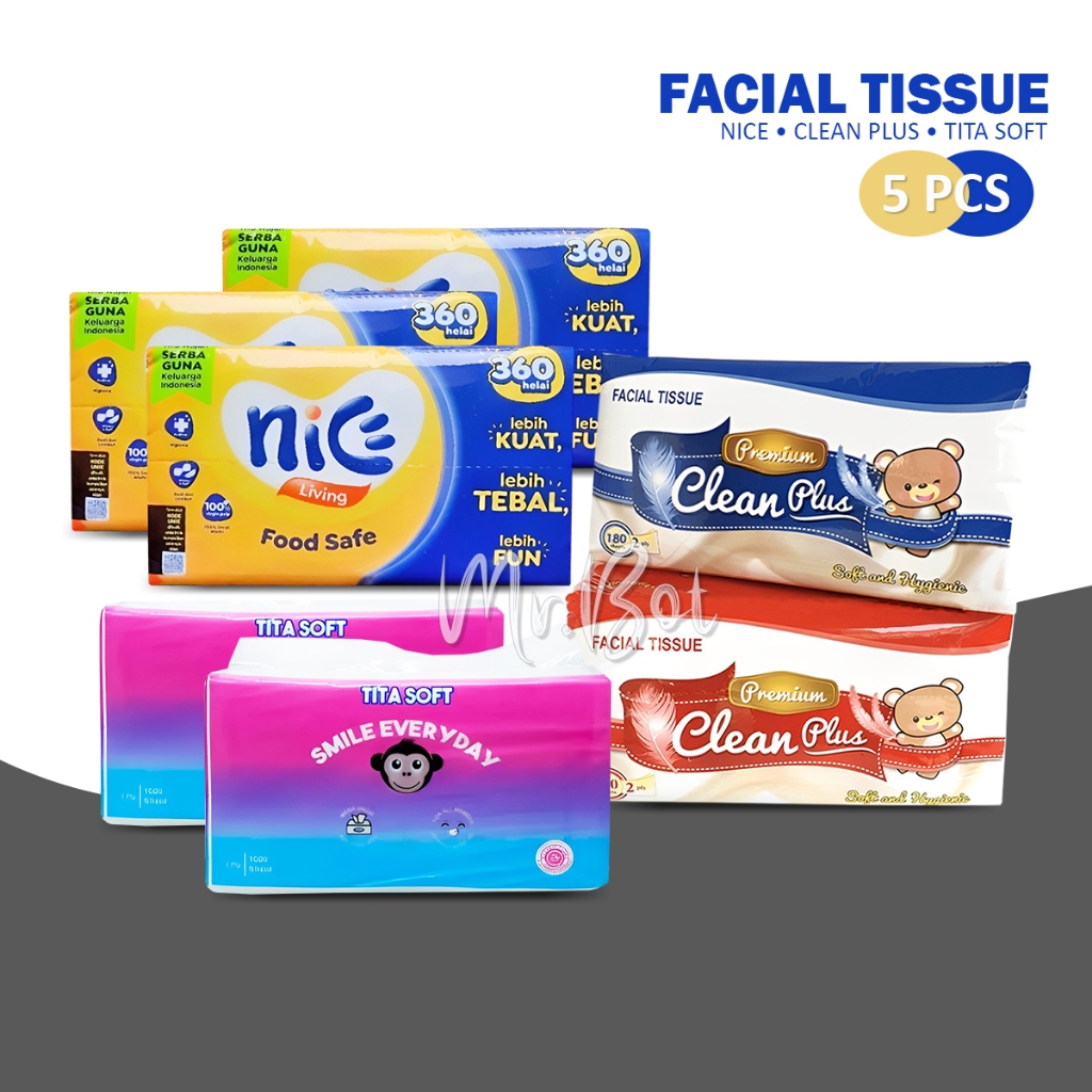 Jual 5pc Tisu Nice Clean Plus Tita Soft 180 Sheet Facial Tissue ...