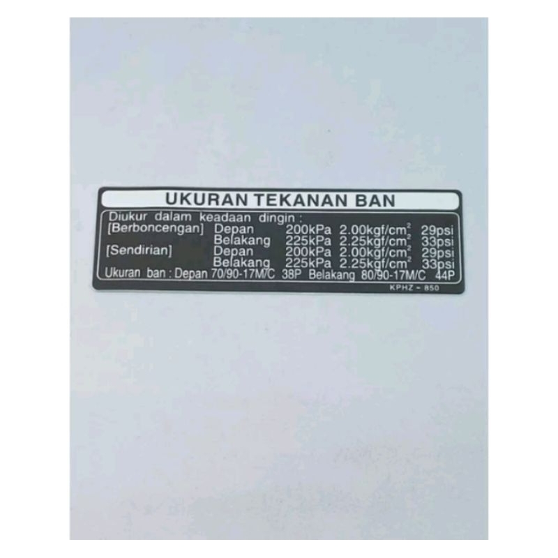 Jual Sticker label tire informasi ukuran tekanan ban | Shopee Indonesia
