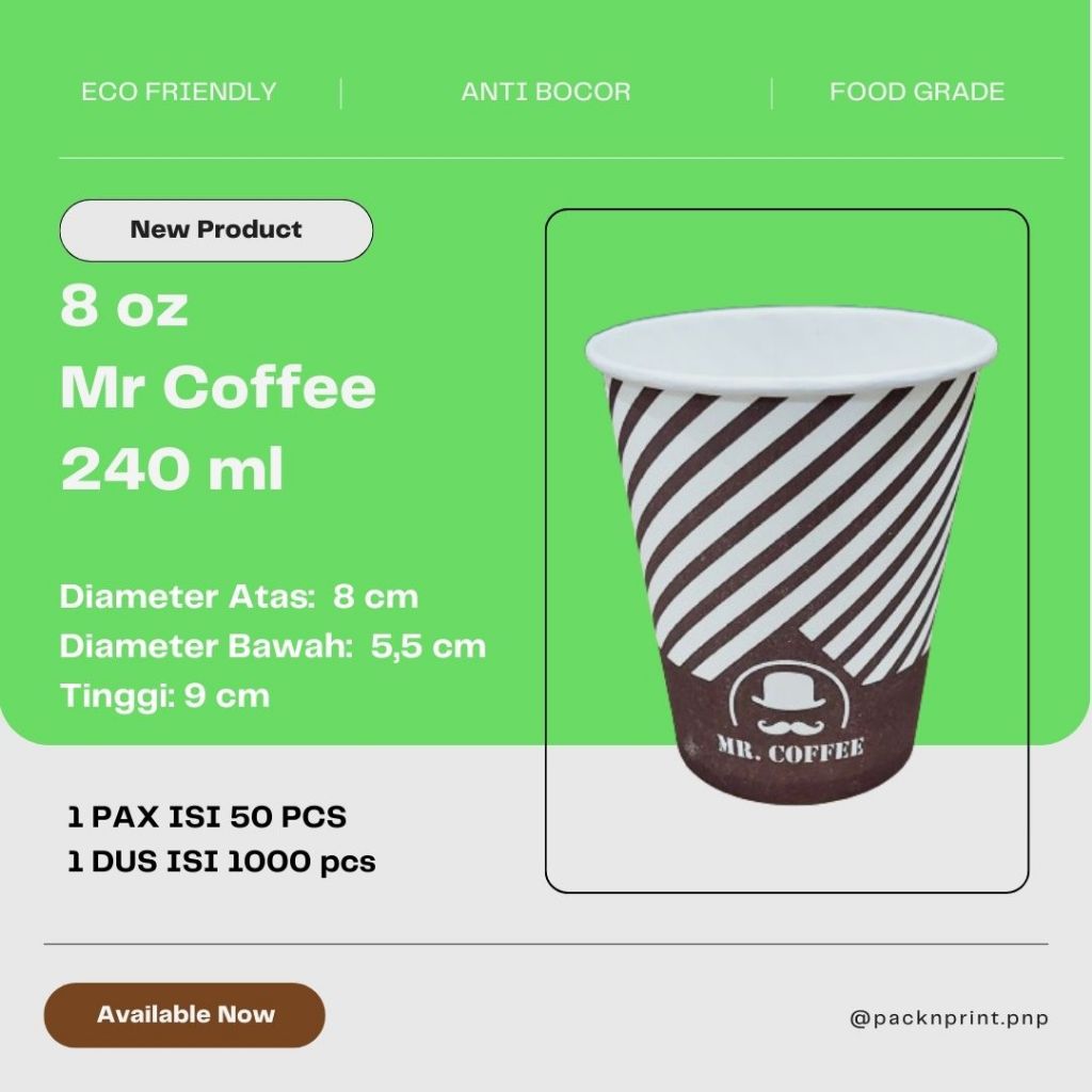 Jual Paper Hot Cup Gelas Kertas 8 oz 240 ml Mr Coffee isi 50 pcs | Shopee Indonesia