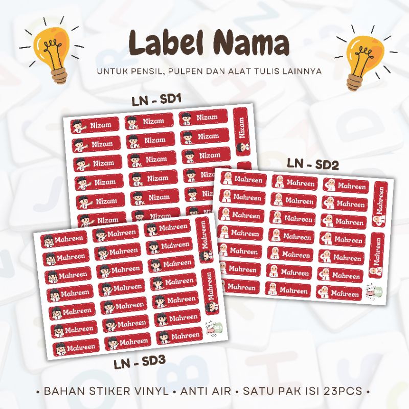 Jual LABEL NAMA ALAT TULIS SEKOLAH | LABEL NAMA CUSTOM | Shopee Indonesia