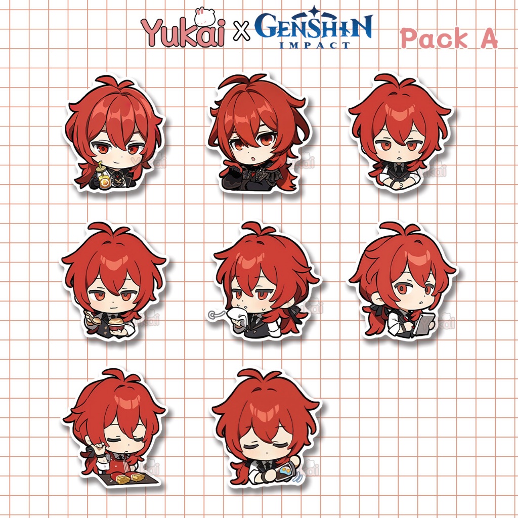 Jual Stiker Pack Diluc Genshin Impact Premium, Sticker Anime Waterproof ...