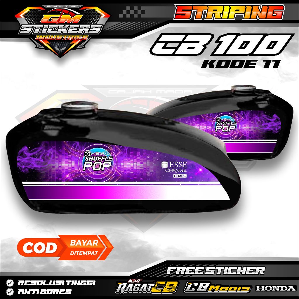 Jual STRIPING VARIASI CB 100 MOTIF ESSE SHUFFLE POP CHANGE GRAPE UNGU ...
