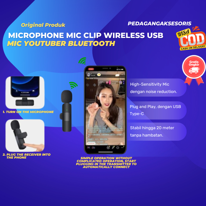 Jual Microphone Mic Clip On Youtuber Wireless Usb/Mic Youtuber ...
