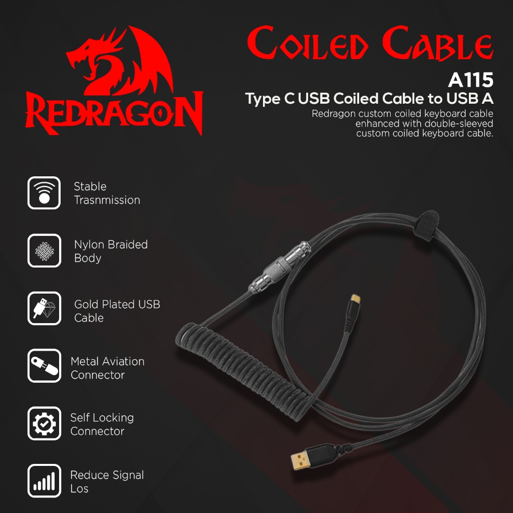 Jual Redragon Type C USB Coiled Cable to USB A - A115 | Shopee Indonesia