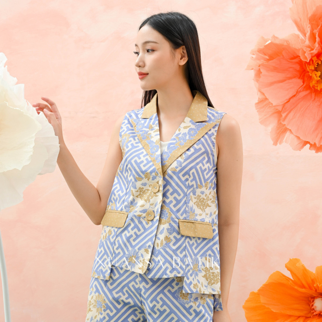 Jual Nuansa Batik Blouse Vest Batik Kerah Tanpa Lengan Bahan Katun ...