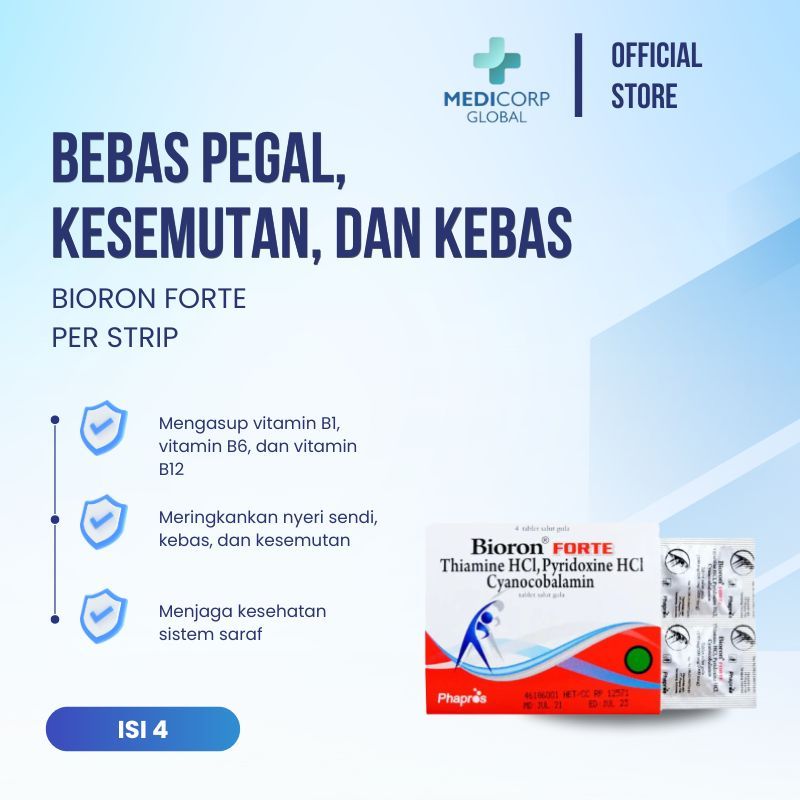Jual [MEDICORP] Bioron Forte Vitamin B complex B1 B6 B12 1 strip ...