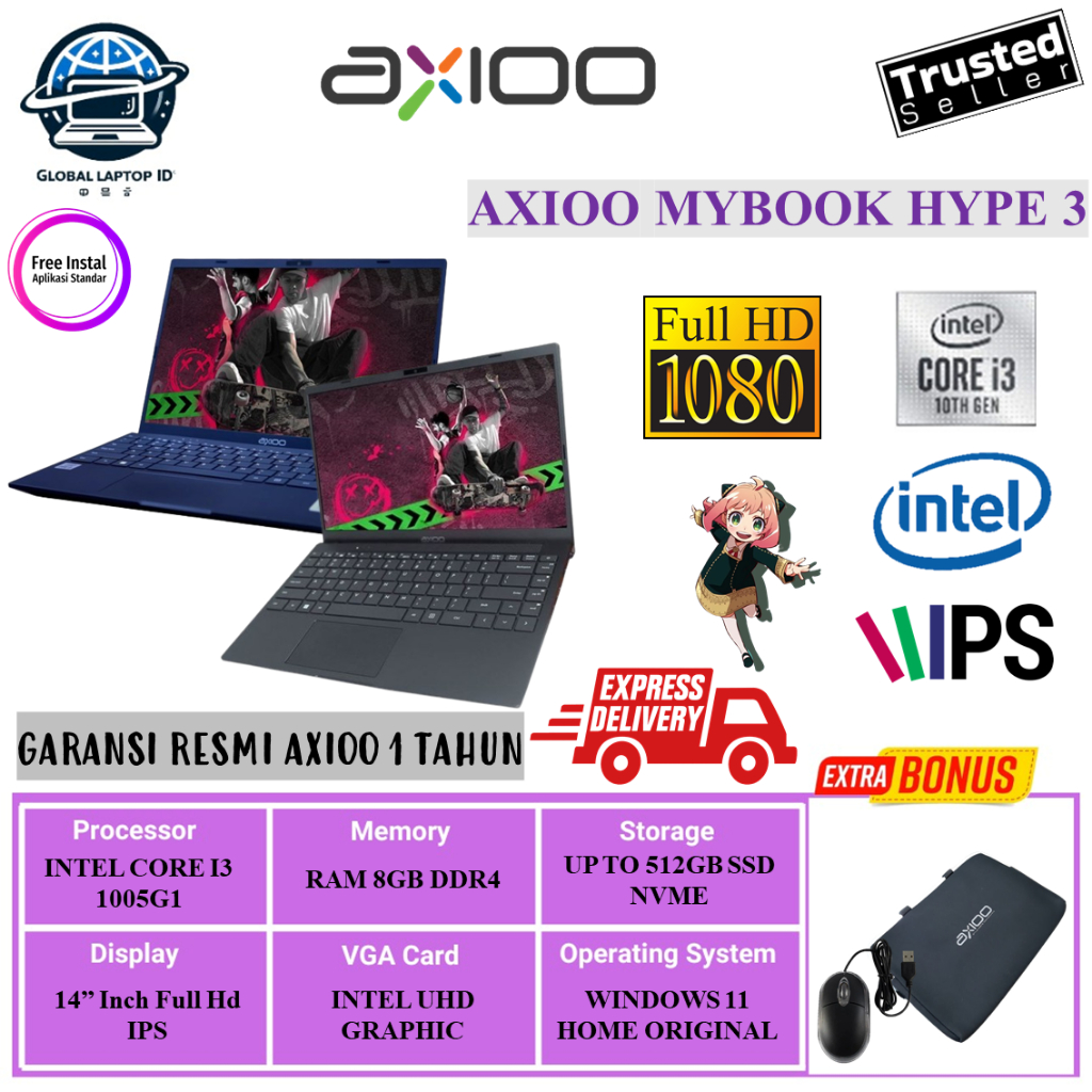 Jual RESMI Laptop AXIOO MyBook Hype 3 Intel Core i3 1005G1 RAM 8GB DDR4 512GB SSD 14"Inch FHD ...