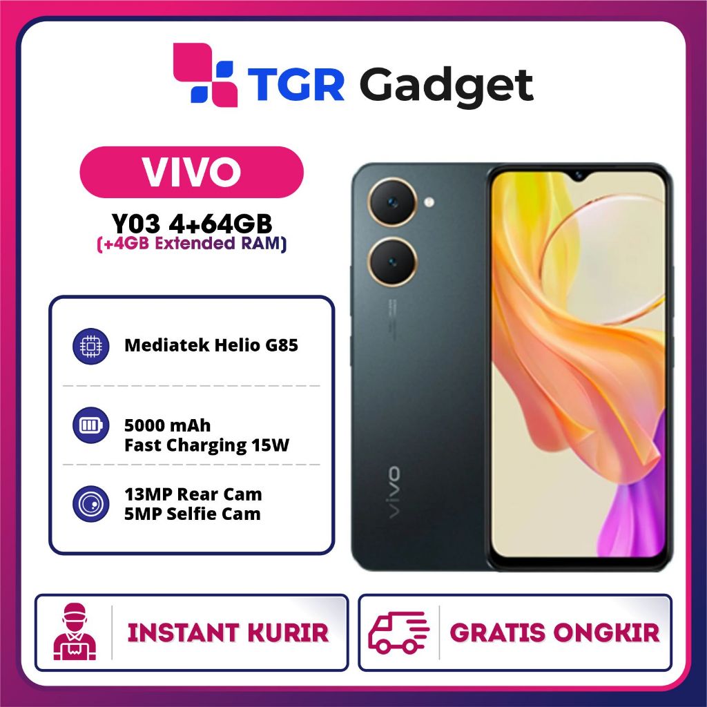 Jual Vivo Y03 4+64GB [+4GB Extended RAM] Original Garansi Resmi 1 Tahun | Shopee Indonesia