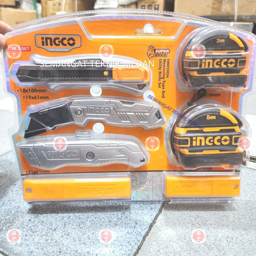 Jual PAKET PISAU CUTTER HD METERAN KARET AUTOSTOP 3 5 METER INGCO ...