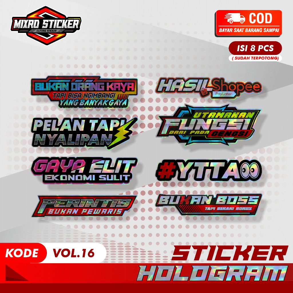Jual STICKER PACK HOLOGRAM PRINT & CUT VOL.016 STICKER KATA KATA /sticker viral / stiker racing ...