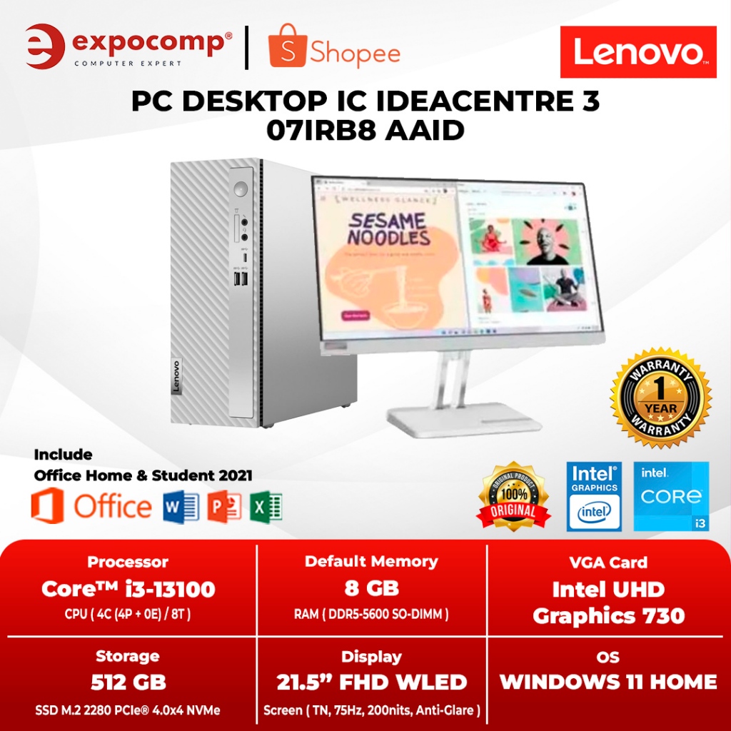 Jual LENOVO PC DESKTOP IC IDEACENTRE 3 07IRB8 AAID INTEL CORE i3-13100 ...