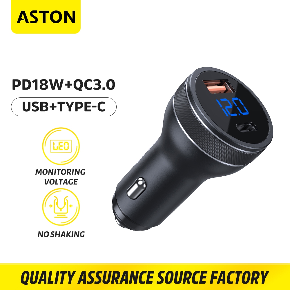 Jual Aston Car Charger Colokan Mobil 18W Fast Charger USB & Type C LED ...