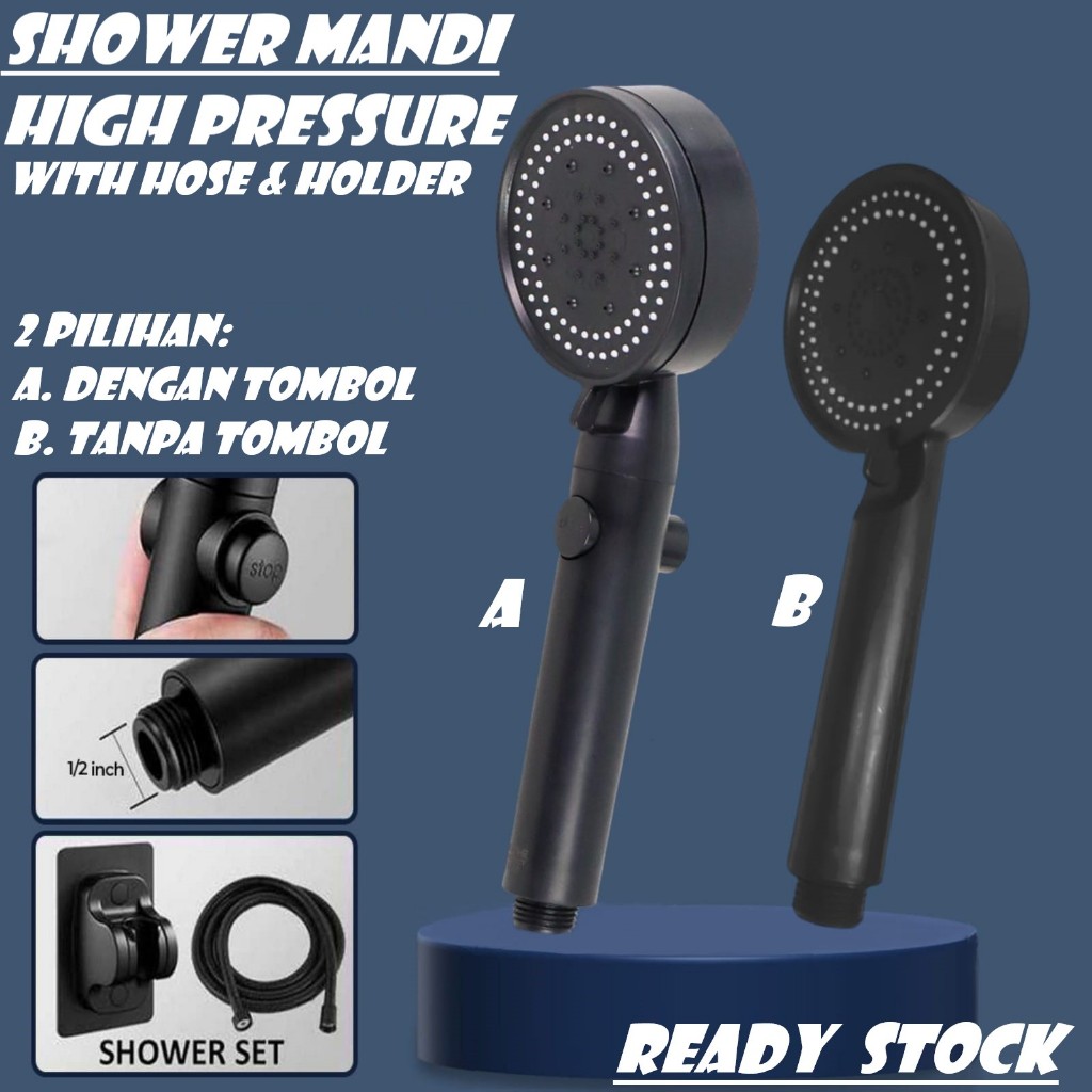 Jual Kepala Shower Mandi Hitam Premium Shower Head Set 5 / 7 Mode Adjustable Shower Dengan ...