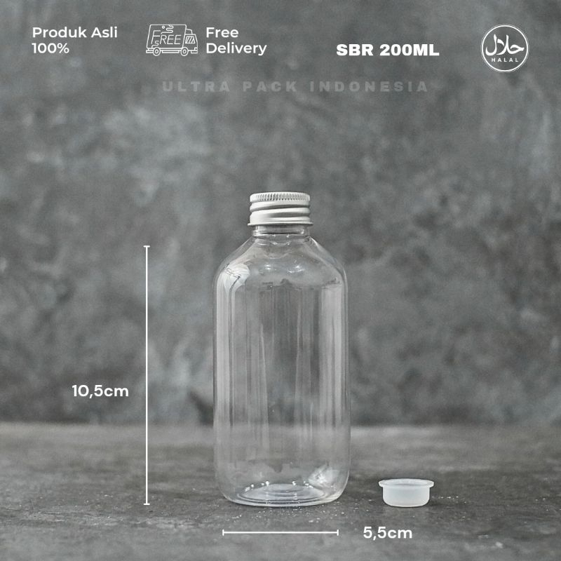 Jual Kemasan Minuman Food Grade - BOTOL PET SBR 200ML CLEAR + TUTUP ULIR ALUMINIUM + PLUG DALAM ...