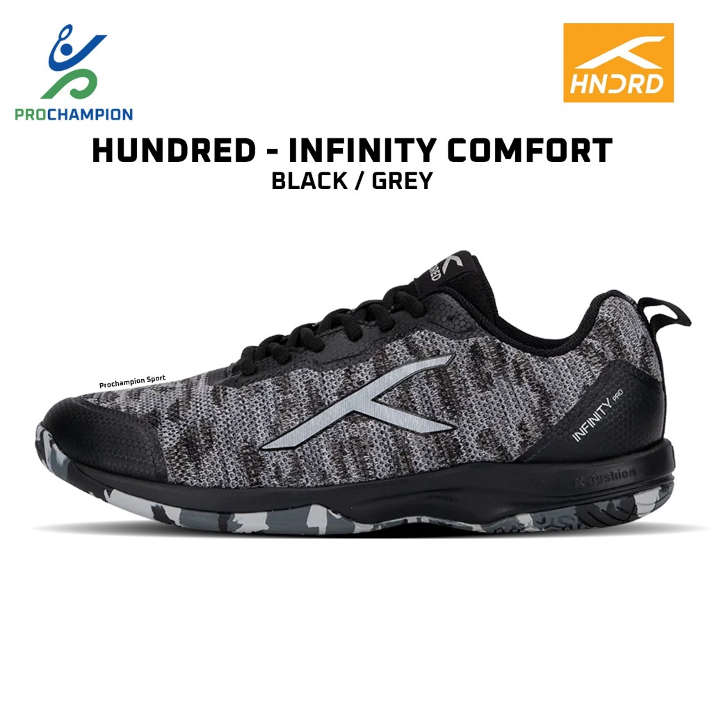 Jual Sepatu Badminton Shoe Hundred INFINITY COMFORT Black Grey | Shopee ...