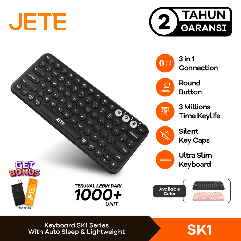 Jual Keyboard Bluetooth Wireless JETE SK1 Rounded Key Silent Click ...