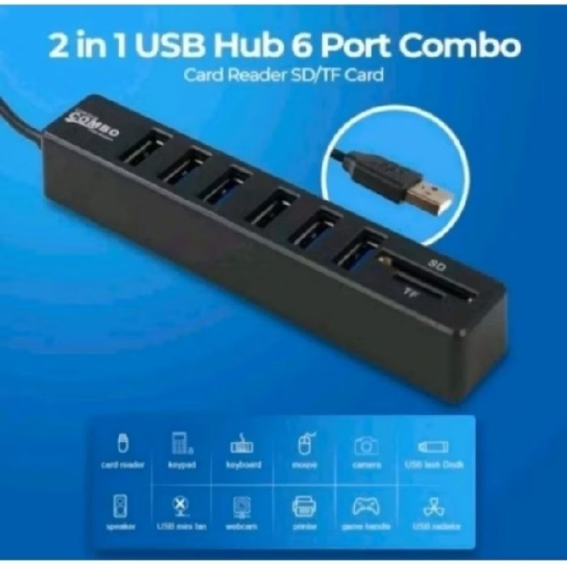 Jual USB Hub 6 Port 2 in 1 Combo Card Reader TF/SD Card | Shopee Indonesia