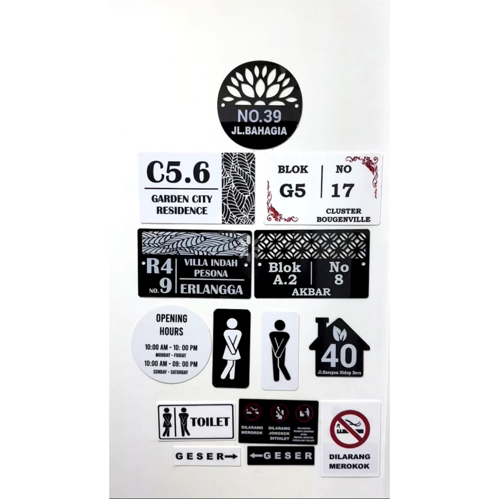 Jual Rekomendasi Papan Nomor Rumah Akrilik UV Print Hitam Laser Cut ...