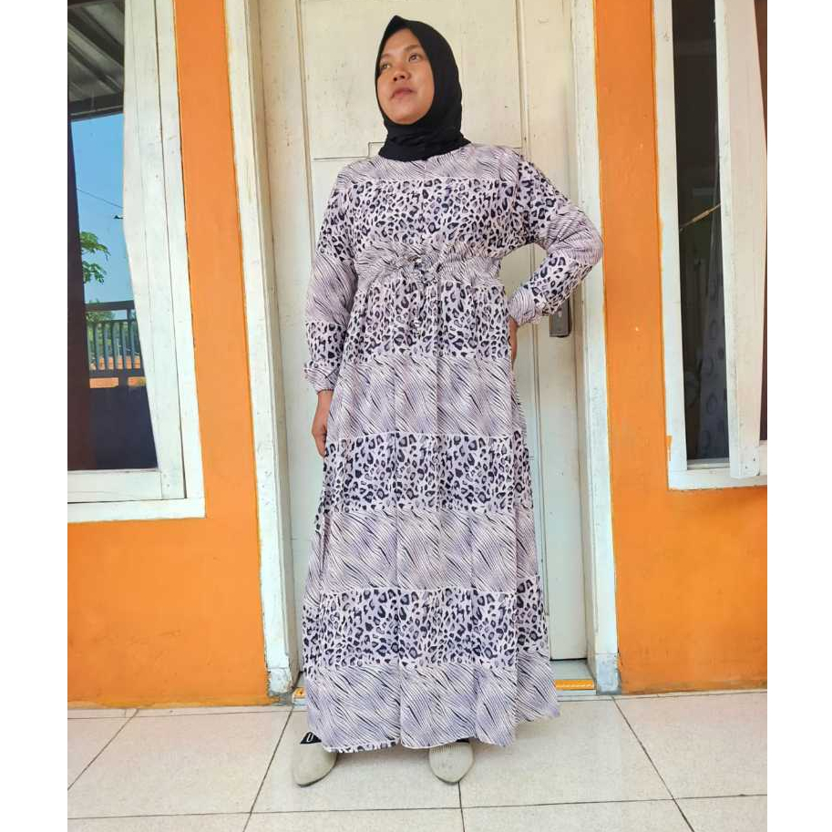 Jual gamis ceruty motif leopard full puring / dress maxi ceruti macan ...