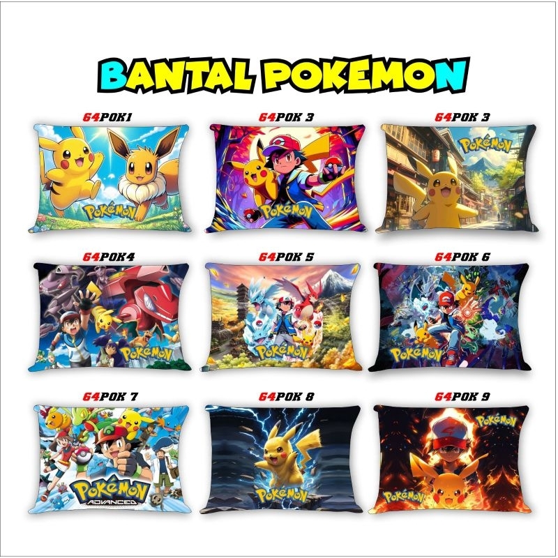 Jual BANTAL KARAKTER POKEMON 60X40 FREE CETAK NAMA DAN PHOTO BISA ...