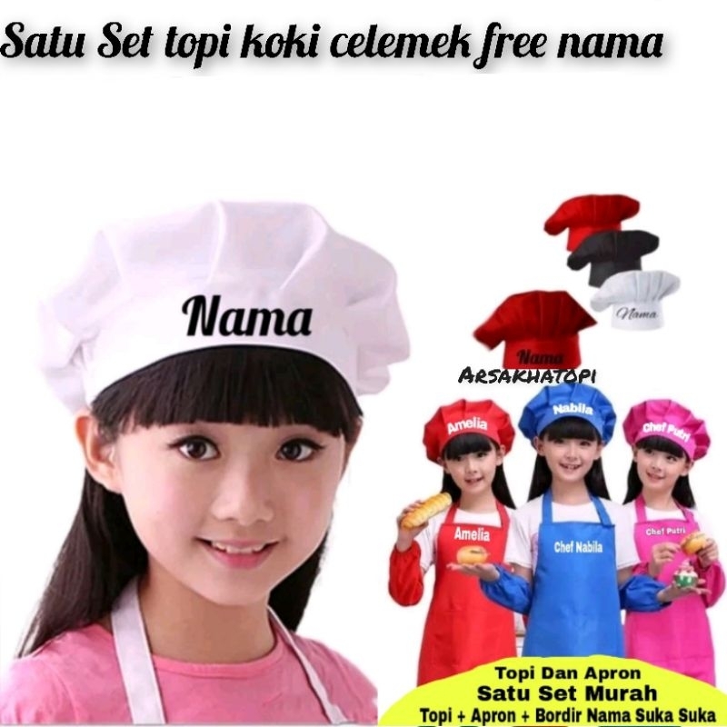 Jual Satu Set Topi Chef Koki & Celemek Free Bordier | Shopee Indonesia