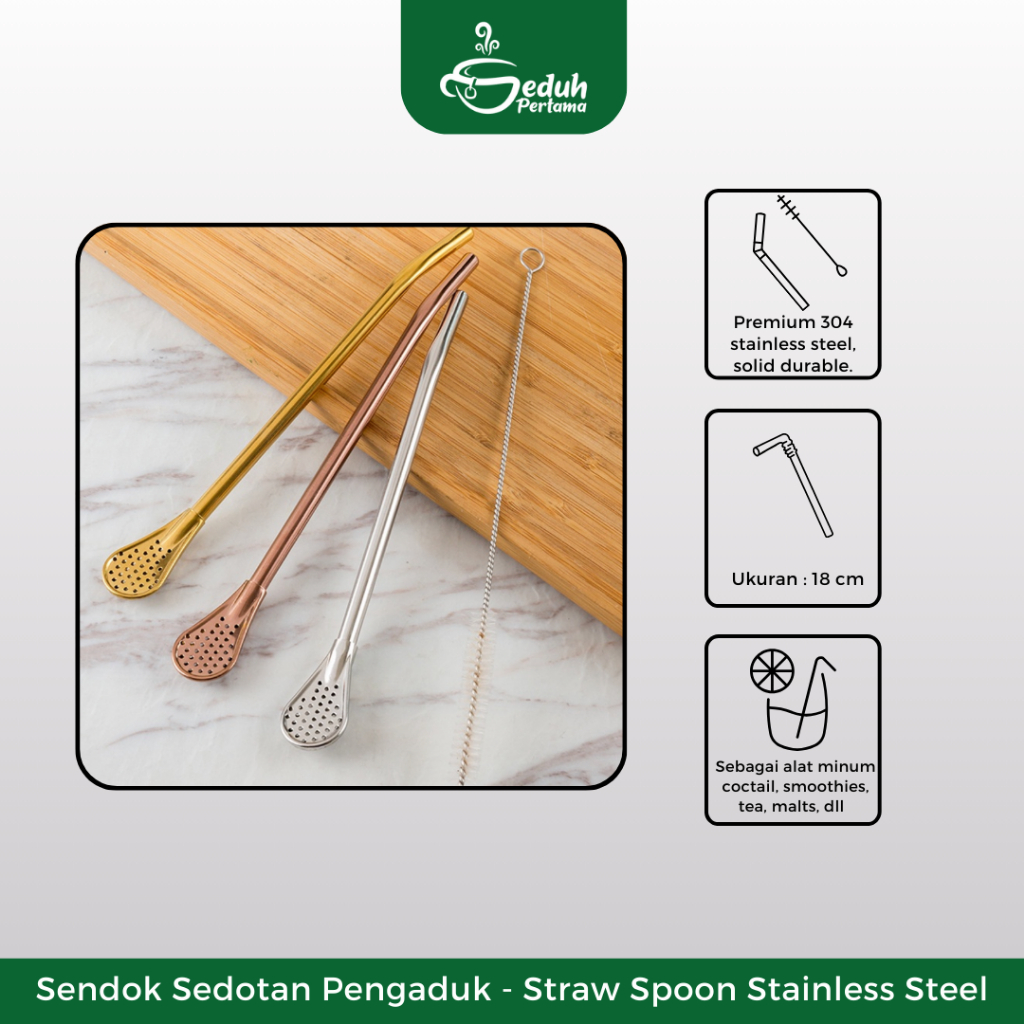 Jual Sendok Sedotan Pengaduk Straw Spoon Stainless Steel untuk Teh Kopi ...