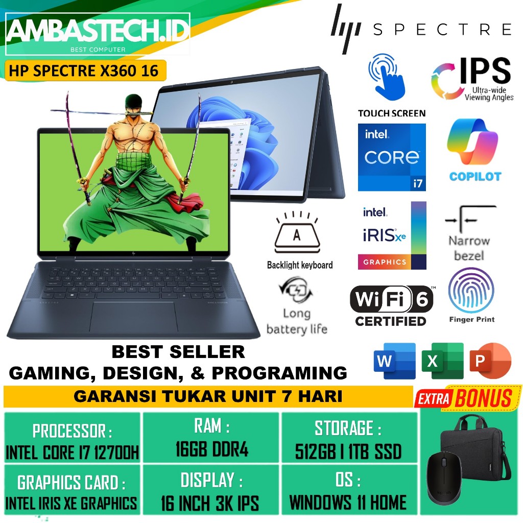 Jual Laptop Touchscreen Hp Spectre X360 16 Intel I7 12700H Ram 16GB SSD ...