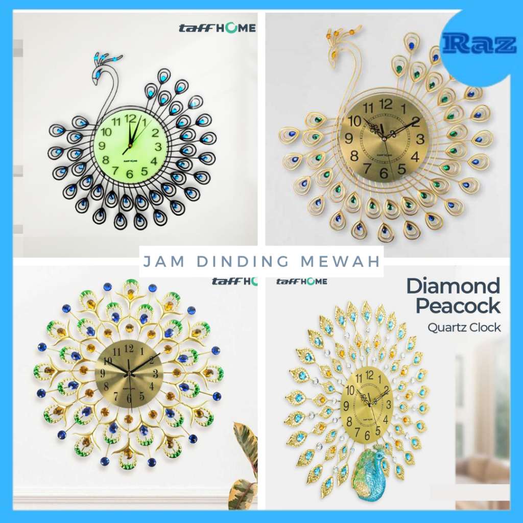 Jual Jam Dinding Mewah Burung Merak Jam Dinding Bulat Quartz Clock ...