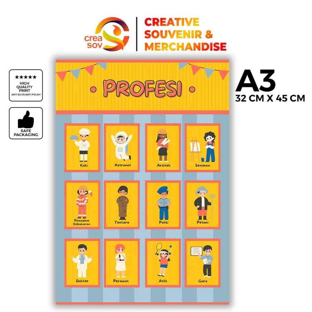 Jual Creasov - Poster Edukasi PROFESI Pekerjaan untuk Belajar Anak Usia ...