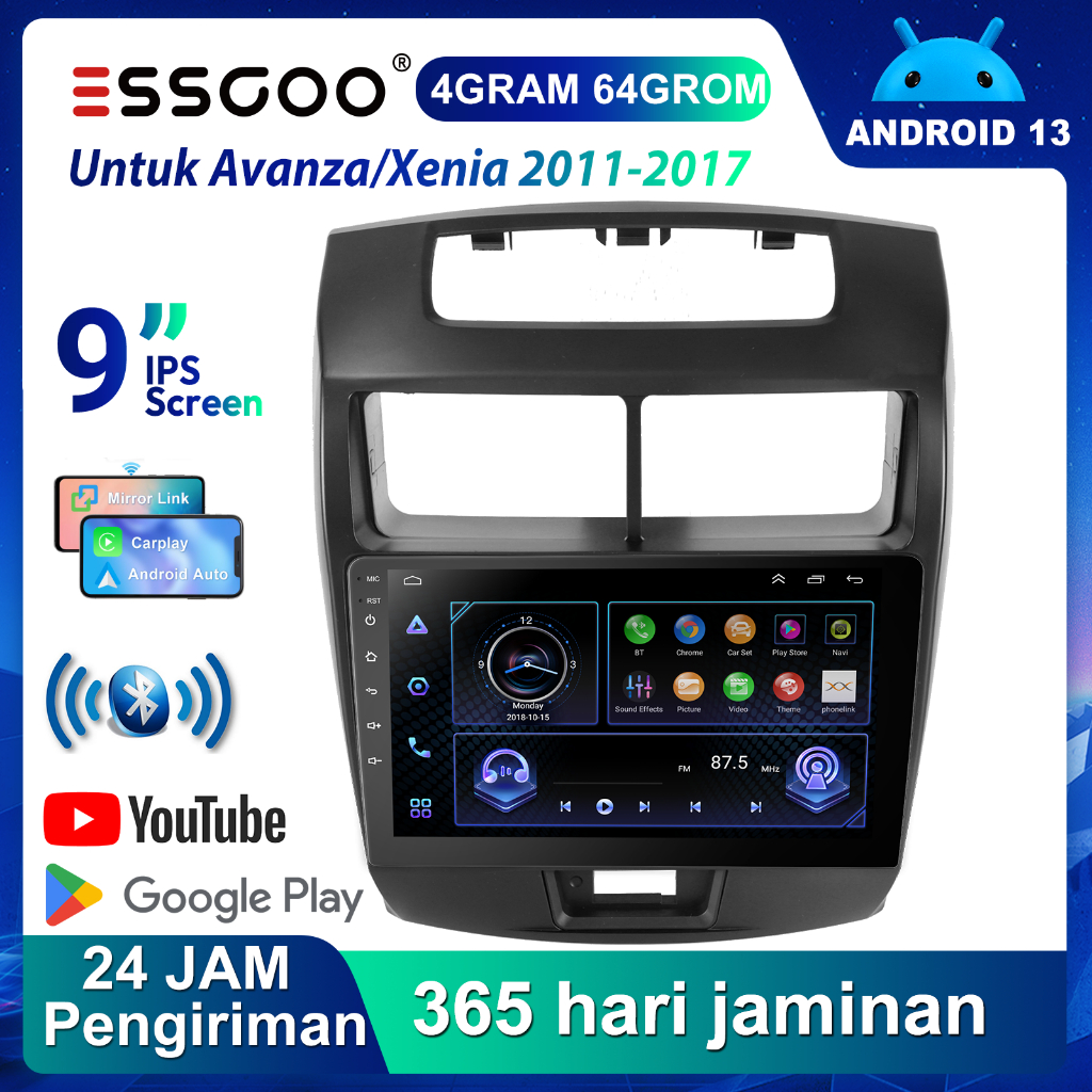 Jual ESSGOO 9 Inch 4G+64G Android 13 Head Unit Untuk Avanza/Xenia 2012-2018 Termasuk Frame/PNP ...