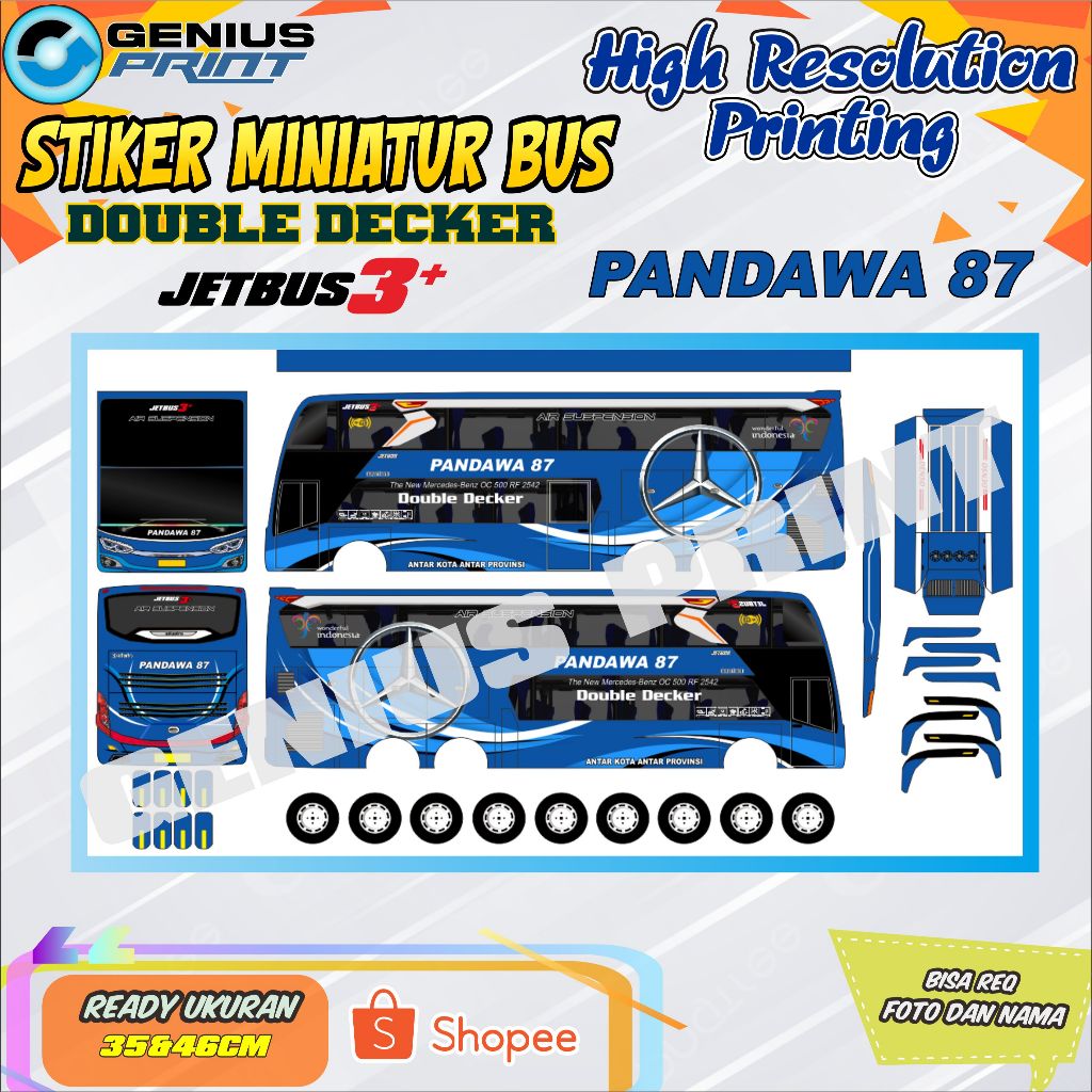 Jual Stiker A3 Miniatur Bus Double Decker Jetbus 3+ Livery Pandawa 87 ...