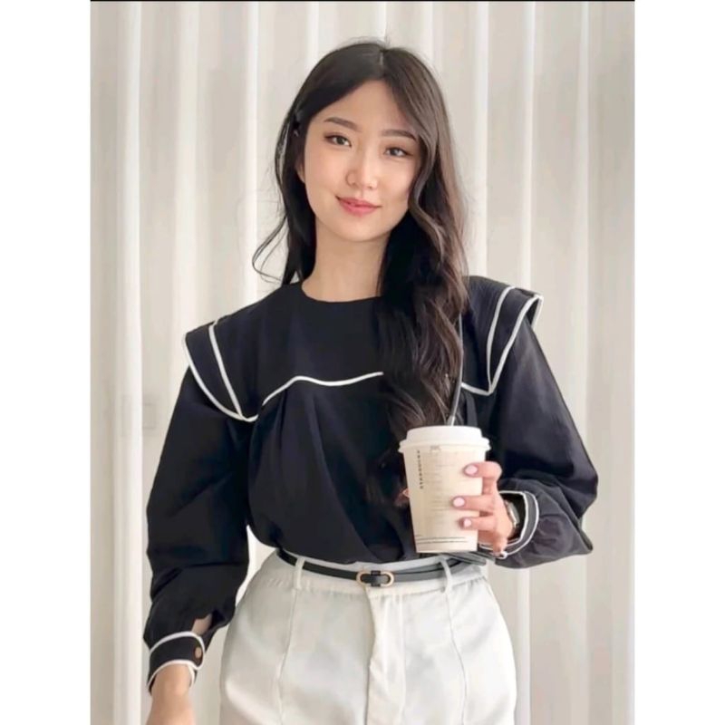 Jual CLARA BLOUSE STRIP//KOREAN BLOUSE | Shopee Indonesia