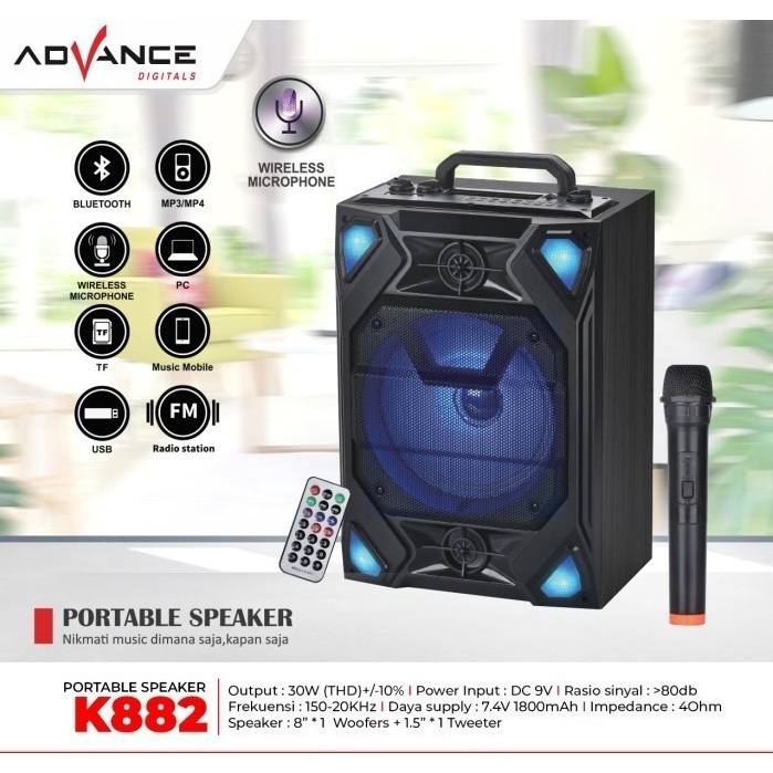 Jual Speaker Aktif Bluetooth Advance Meeting Karaoke Portable K882 | Shopee Indonesia