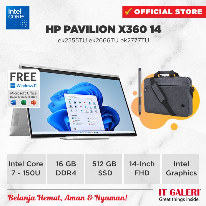 Jual [FREE PEN & MOUSE] HP PAVILION X360 14 CORE 7-150U/16GB/512GB/TS ...