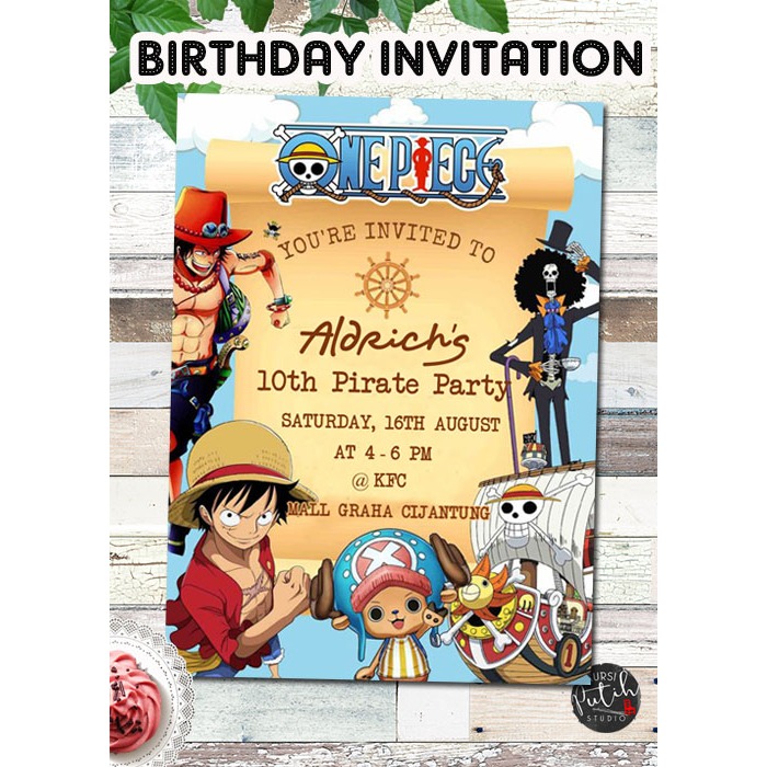 Jual undangan ulang tahun birthday invitation customized tema one piece ...