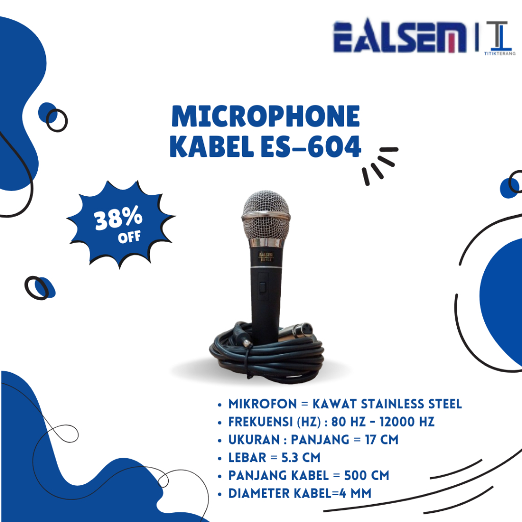 Jual Ealsem - Microphone MIC Kabel ES-604 5 Meter KAWAT STAINLESS STEEL ...