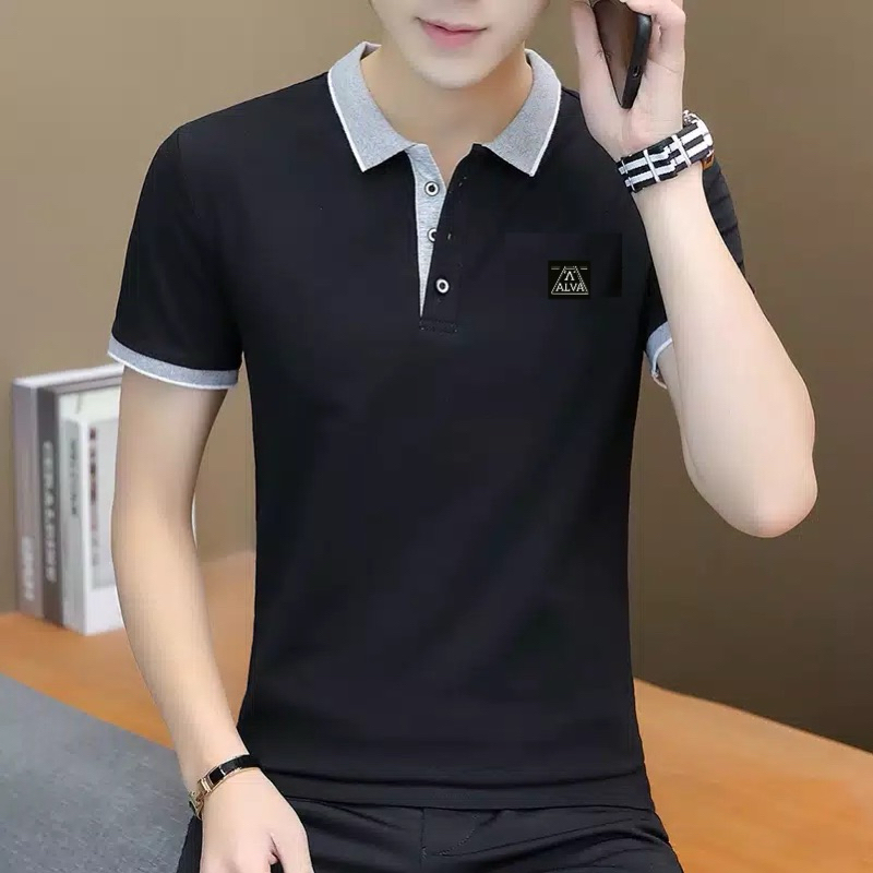Jual NEW ARRIVAL ⚡ Polo Shirt Hitam pendek pria kantor original Distro ...