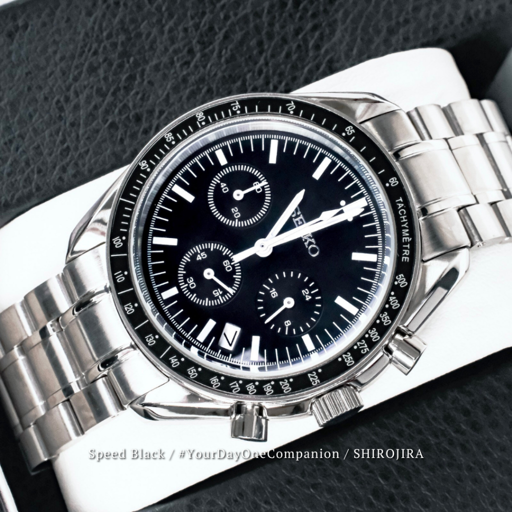 Jual Shirojira Seiko Mod Speedmaster Black Mechaquartz VK63 | Shopee ...