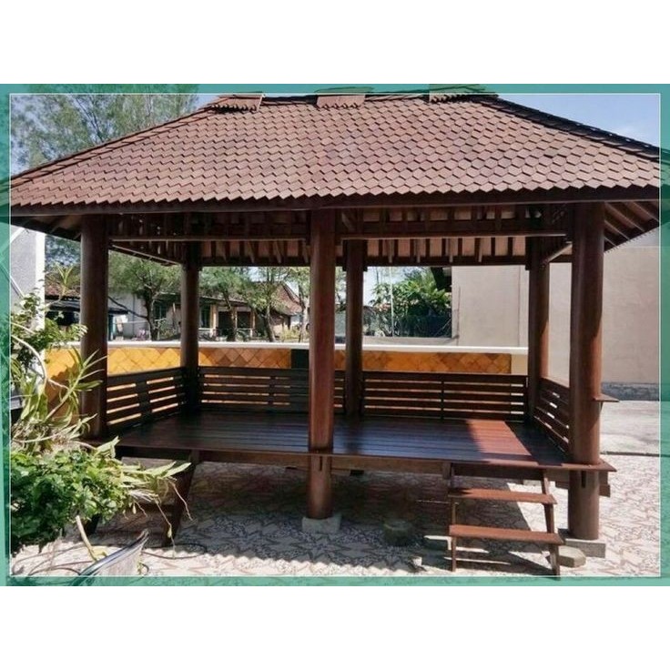 Jual Gazebo Taman Ukuran Besar Desain Minimalis Tiang Bulat | Saung ...