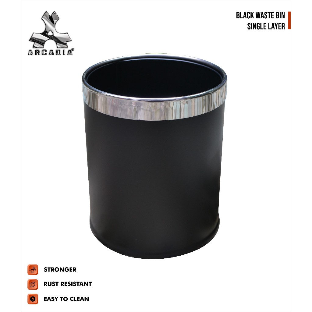 Jual Waste Bin Single Layer, Tempat Sampah warna hitam list stainless ...