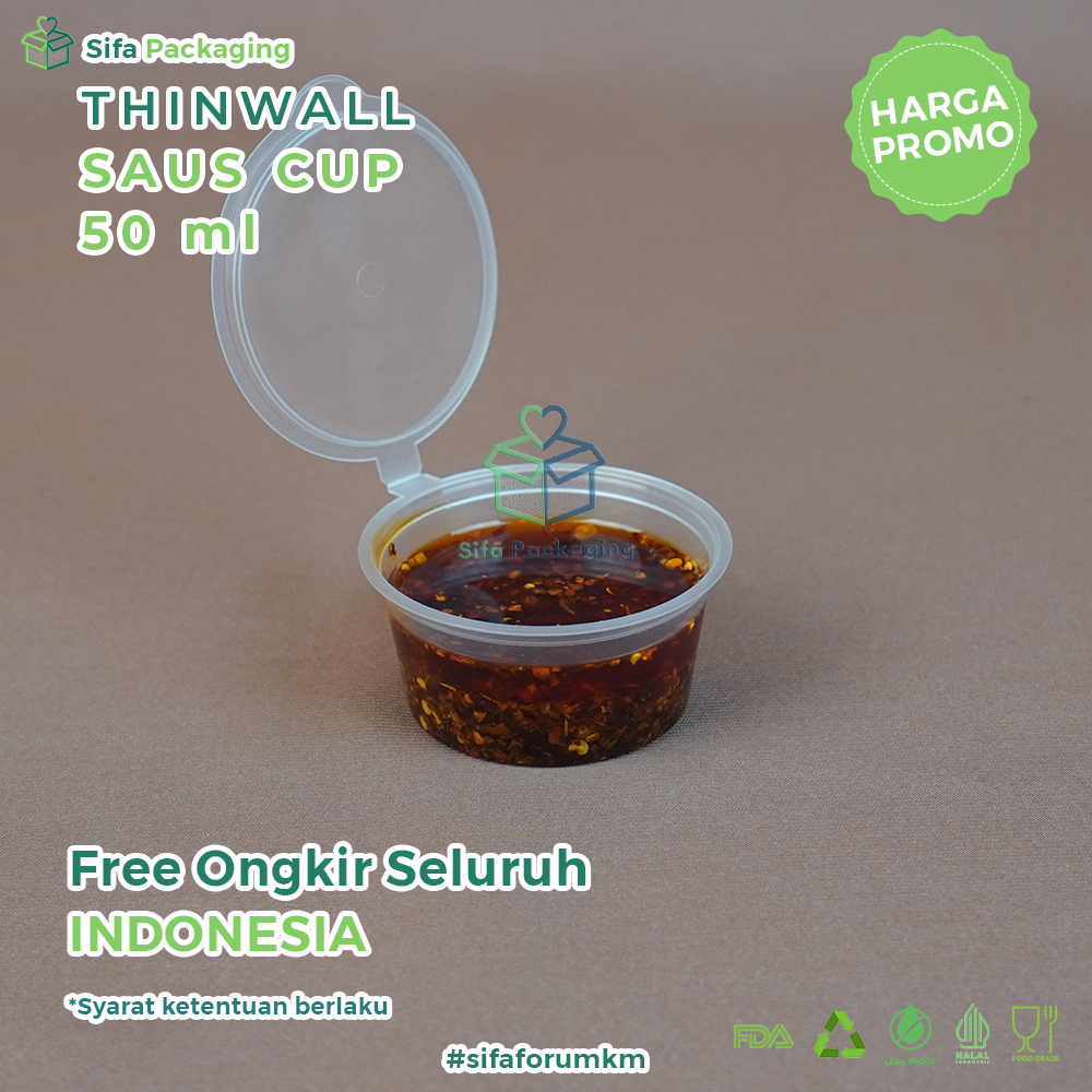 Jual Thinwall Saus Cup 50ml Isi Tempat Klip Saos Sambal Kecap Mayonaise ...