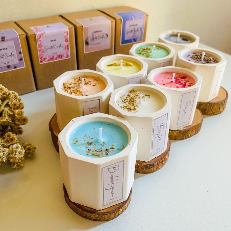 Jual LILIN AROMATERAPI POT PUTIH SKULEN SCENTED CANDLE DRIED FLOWER ...