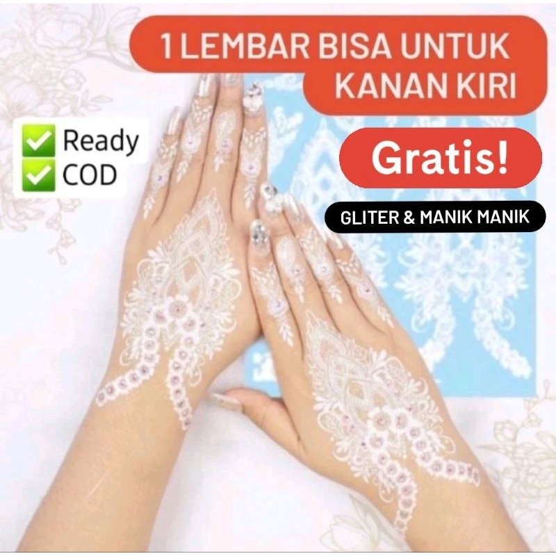 Jual HENNA INSTAN, (Gratis Gliter & Manik manik) Henna stiker, henna tempel PUTIH 1 Lembar bisa ...