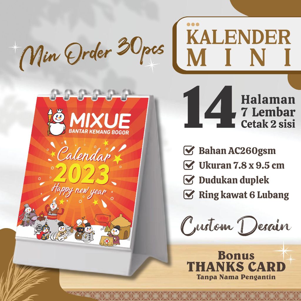 Jual Kalender Mini 7.8 x 9.5 cm 7 Lembar Cetak 2 Muka Souvenir Nikah ...