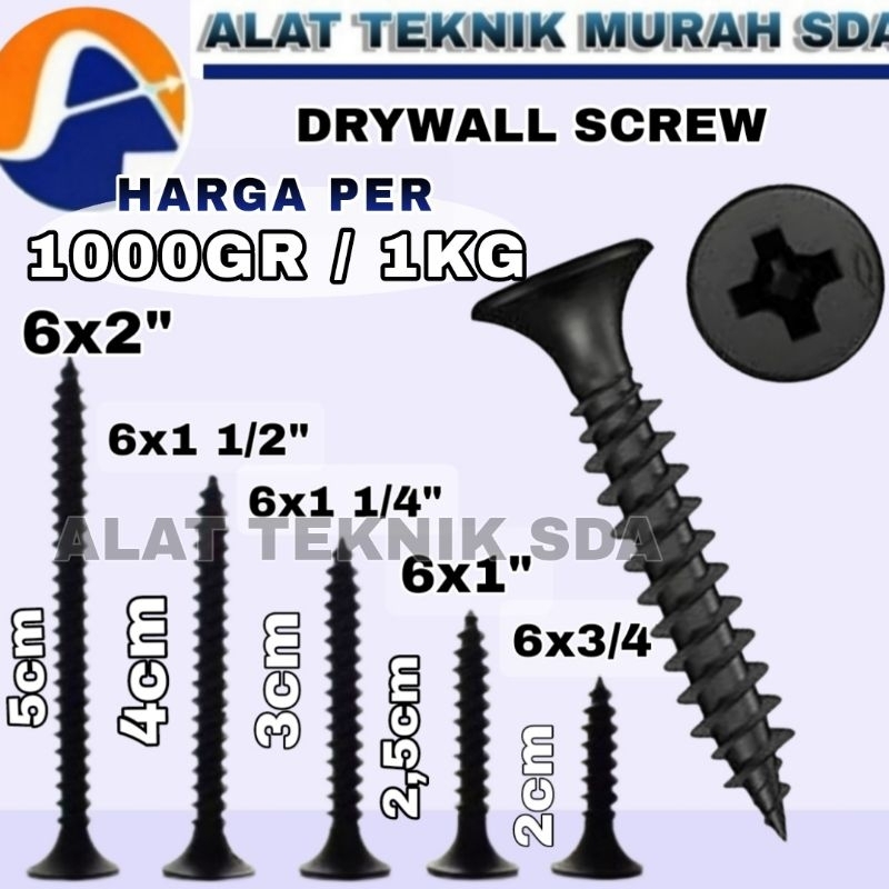 Jual 1Kotak 1000gr Sekrup Skrup Gypsum Drywall Screw (3/4") (1") (1 1/4") (1 1/2") (2") Inch ...