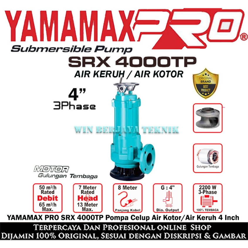 Jual YAMAMAX PRO SRX 4000 TP Pompa Celup Air Kotor Keruh 4 inch 3 Phase ...