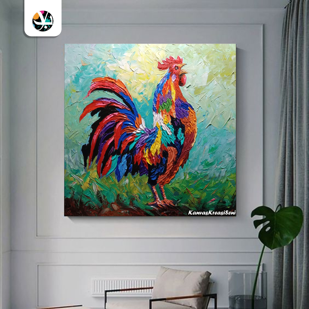 Jual Lukisan kanvas ayam semi pop art - lukisan ayam timbul teknik ...
