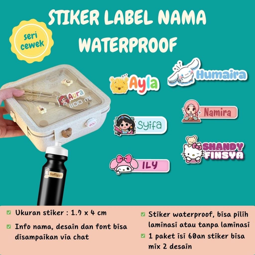 Jual STIKER LABEL NAMA CUSTOM LUCU KARAKTER UNTUK THUMBLER, LUNCH BOX ...