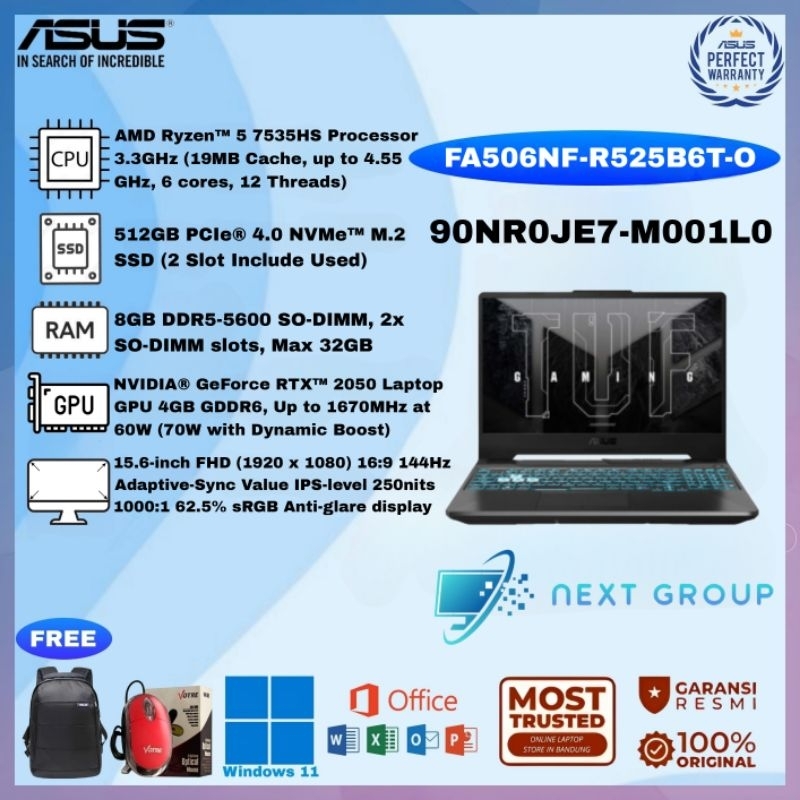 Jual ASUS TUF Gaming FA506NF-R525B3T-O Ryzen 5 7535HS 16GB 512GB ...